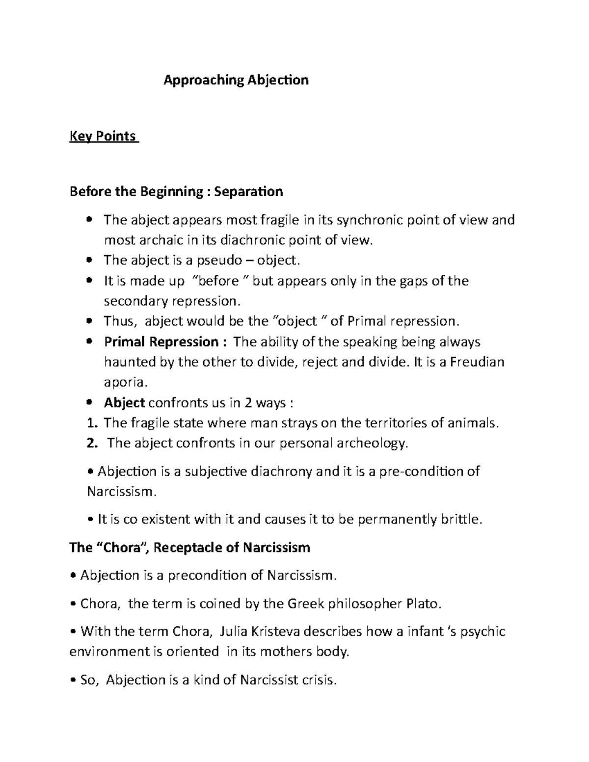 Approaching abjectios - Approaching Abjection Key Points Before the Beginning : Separation The ...