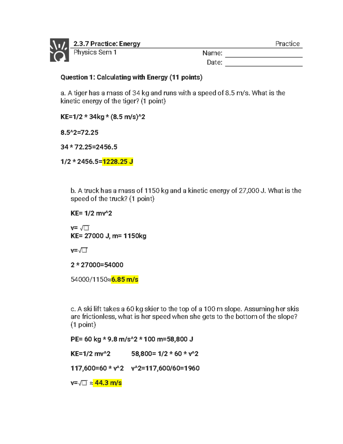 2.3.7 Practice - Energy (Practice) - 2.3 Practice: Energy Practice ...