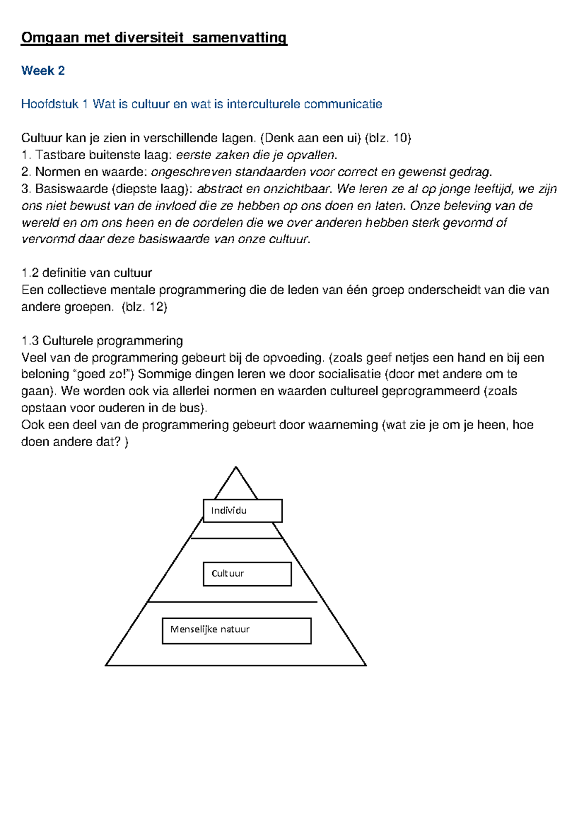Korte samenvatting omgaan met diversiteit: week 2 t/m 4 - Omgaan met diversiteit samenvatting ...