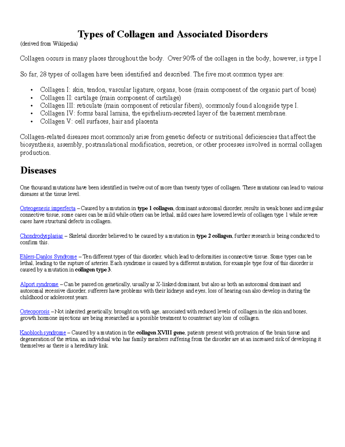 Collagen Types&Disorders - Types of Collagen and Associated Disorders ...