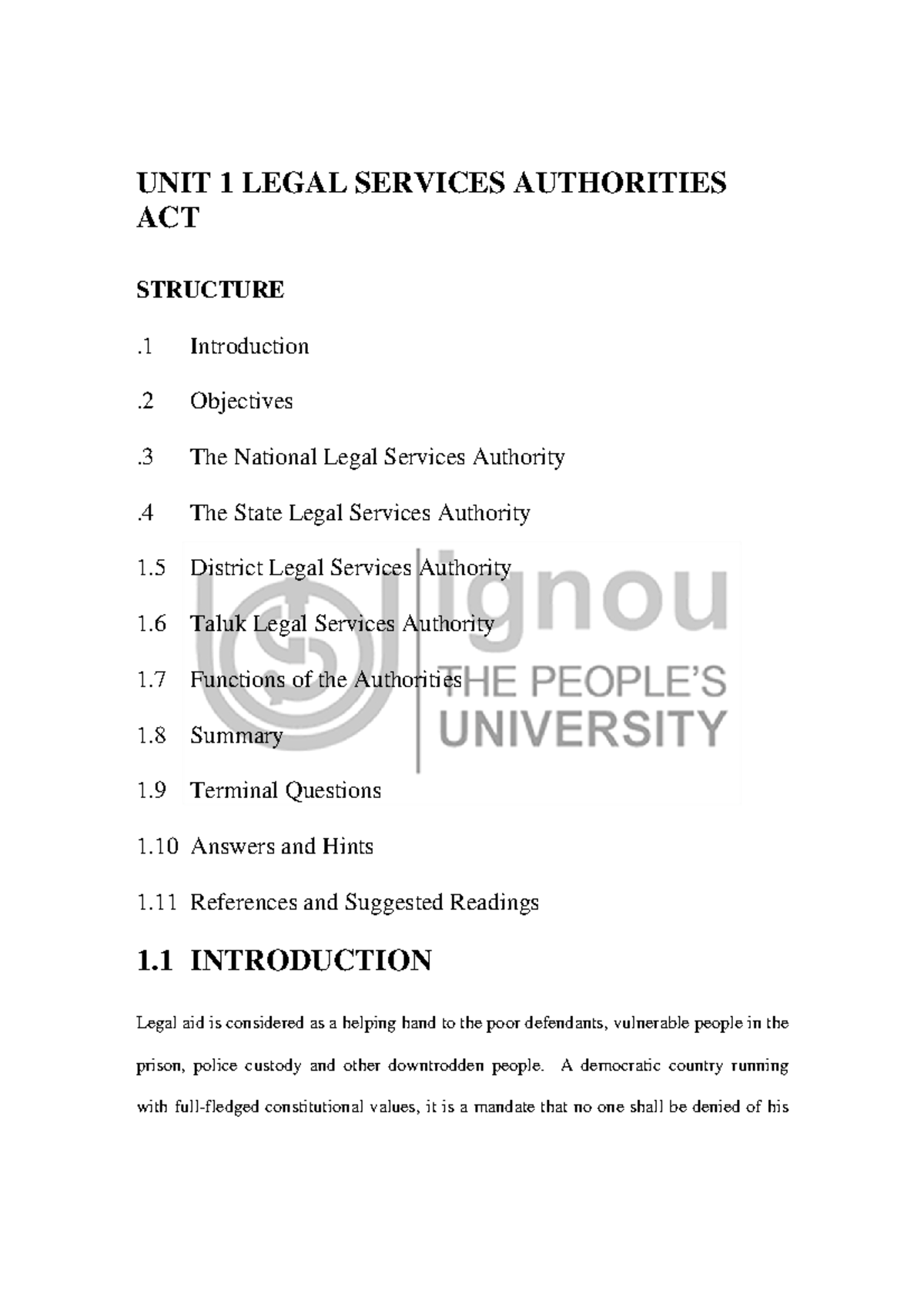 Unit-1 - UNIT 1 LEGAL SERVICES AUTHORITIES ACT STRUCTURE .1 ...