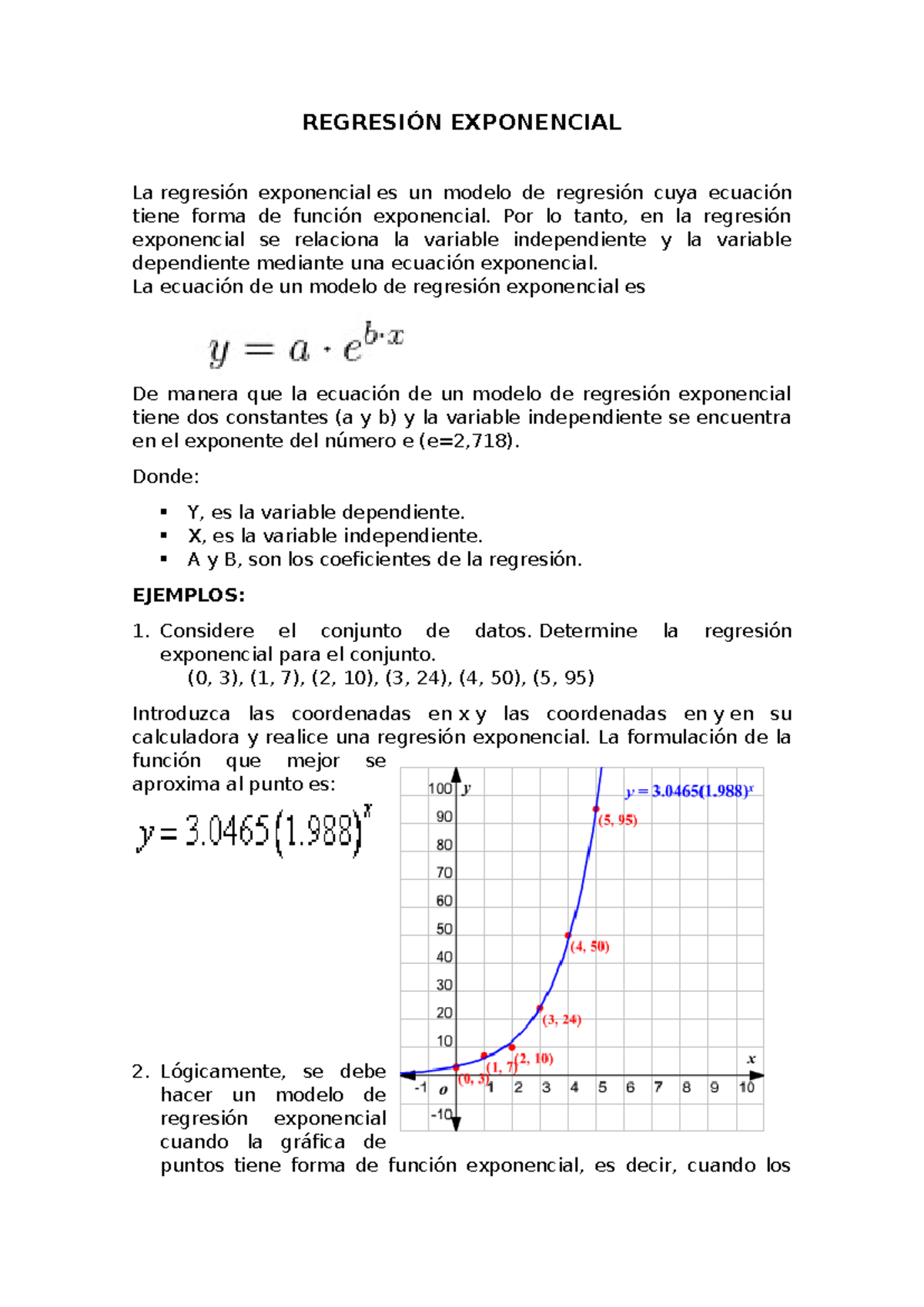 Regresión Exponencial - REGRESIÓN EXPONENCIAL La regresión exponencial ...