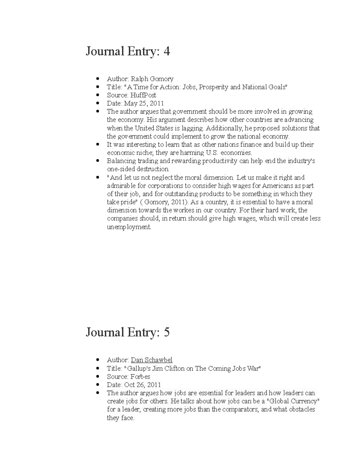 Journal Entries 4,5 - Journal Entry: 4 Author: Ralph Gomory Title: "A ...