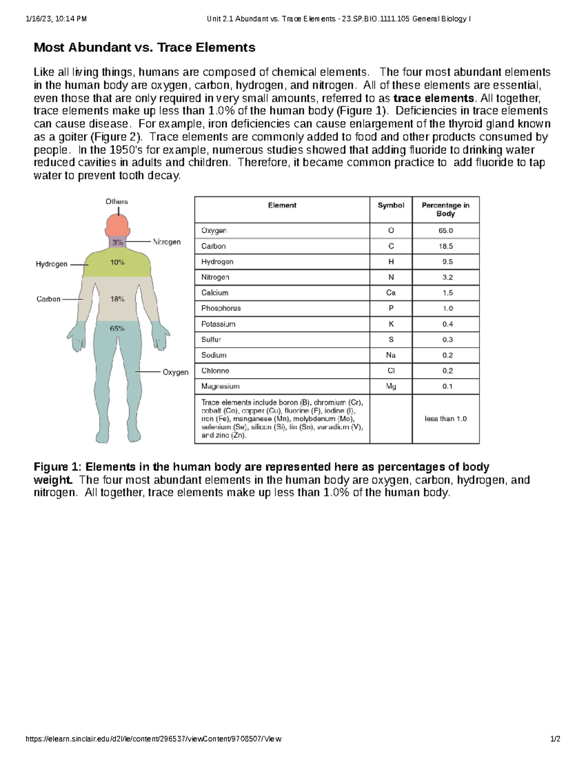 Unit 2.1 Abundant vs. Trace Elements - 23.SP.BIO.1111.105 General ...