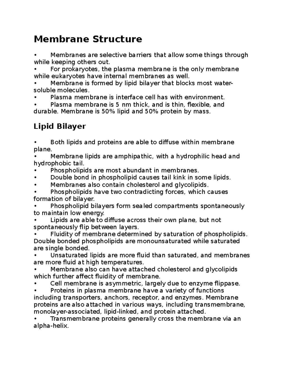 Membrane Structure - Lecture notes taken in-class for BIOMG 1350 taught ...