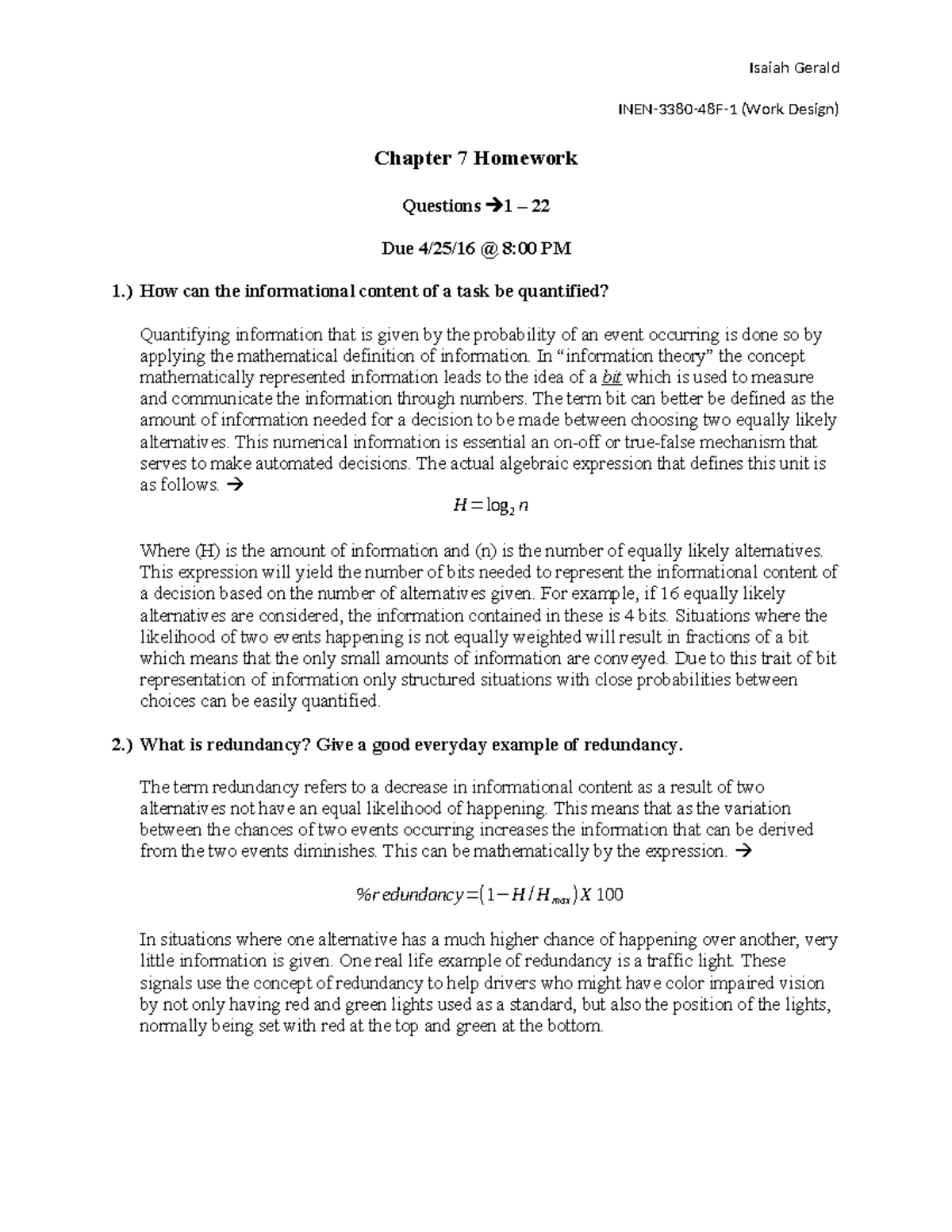 Chapter 7 Homework - Detailed answers to questions based around work ...