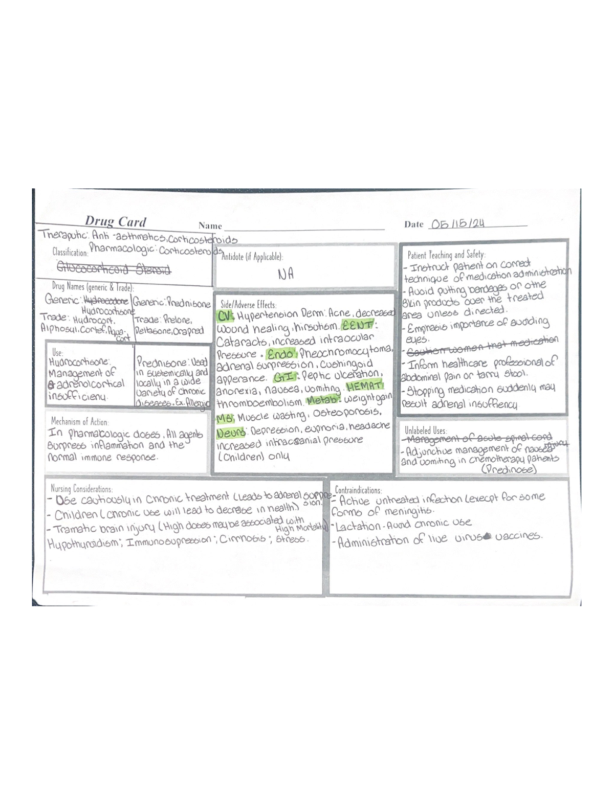 Week 2 drug card 2:5 - Drug cards - Drug Card Name Date Theraputic ...