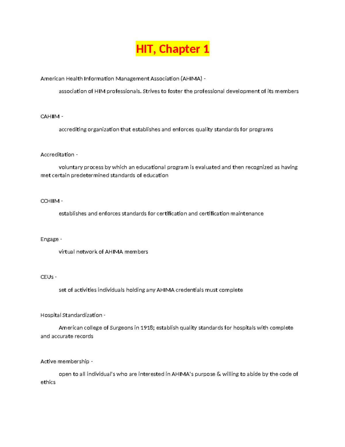 HIT, Chapter 1 - Health Information Technology (HIT) - HIT, Chapter 1 ...