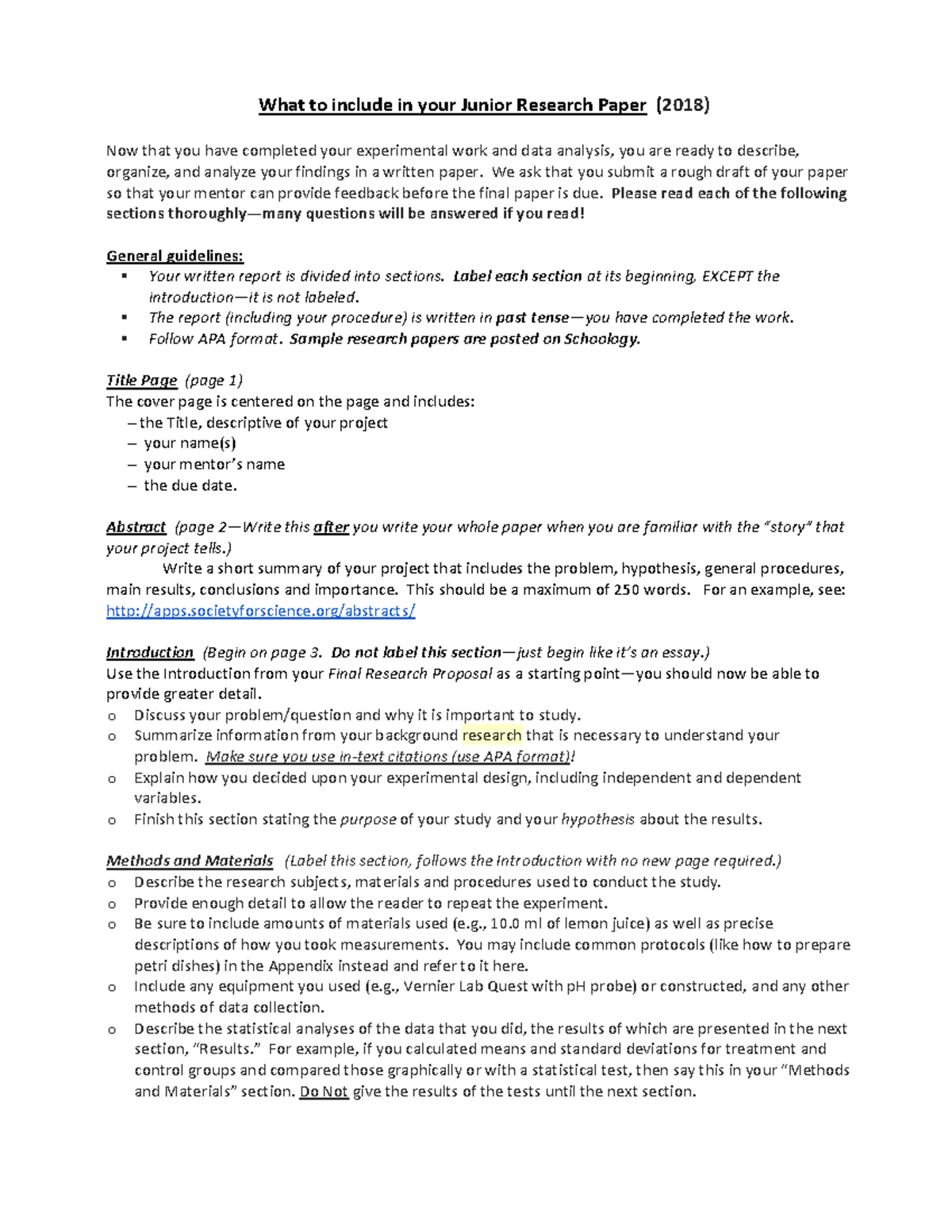 Junior Research Paper Guidelines 2018 - What to include in your Junior ...