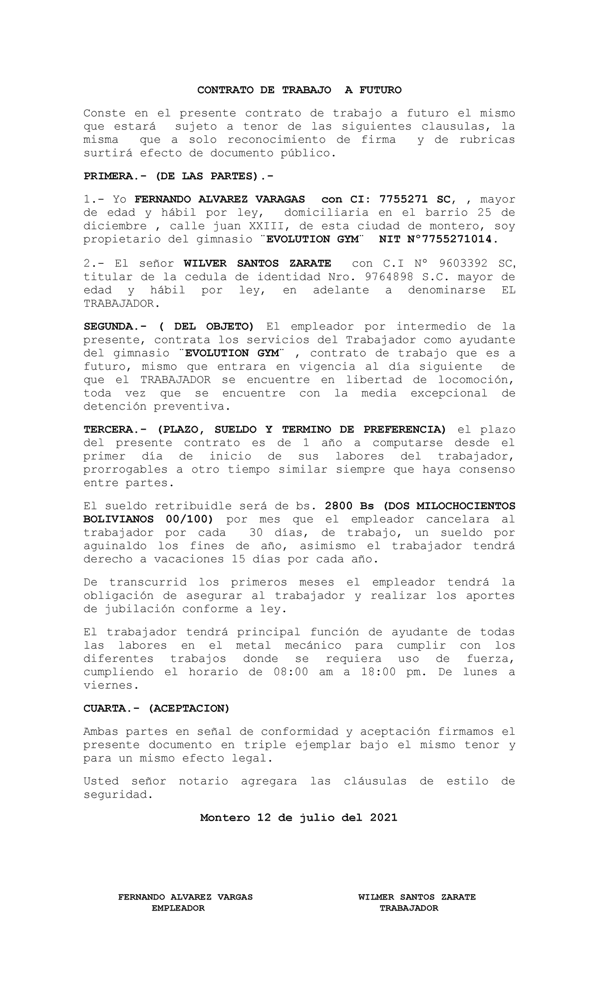 Contrato DE Trabajo A Futuro DE Edgar Guarachi - CONTRATO DE TRABAJO A ...
