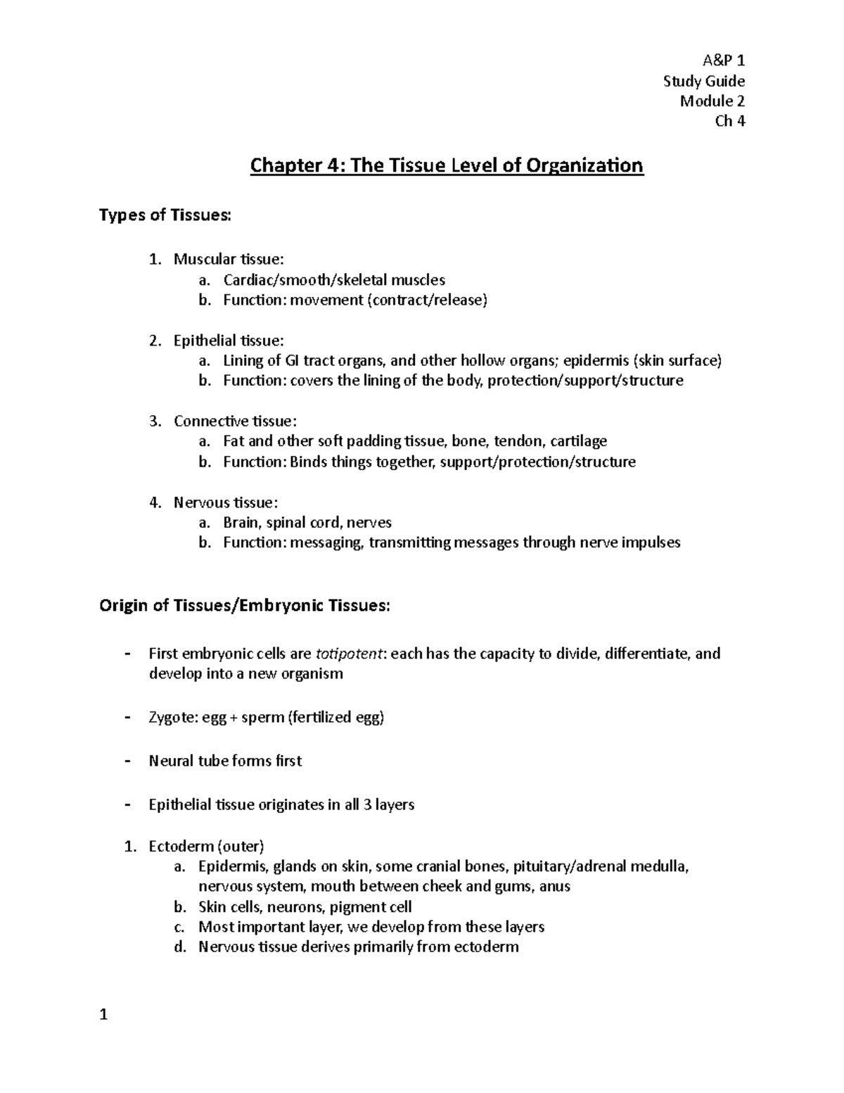 Study Guide 2 Tissues - Study Guide Module 2 Ch 4 Chapter 4: The Tissue ...