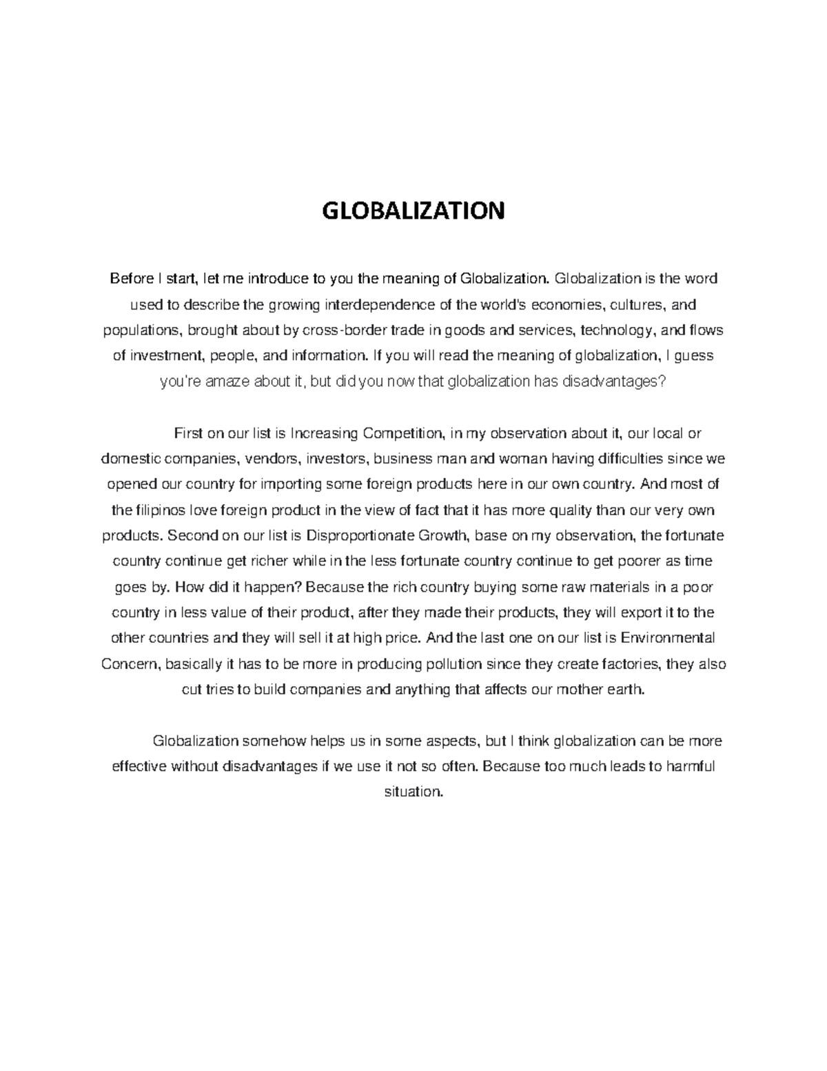Globalization - reviewer po ito - GLOBALIZATION Before I start, let me ...