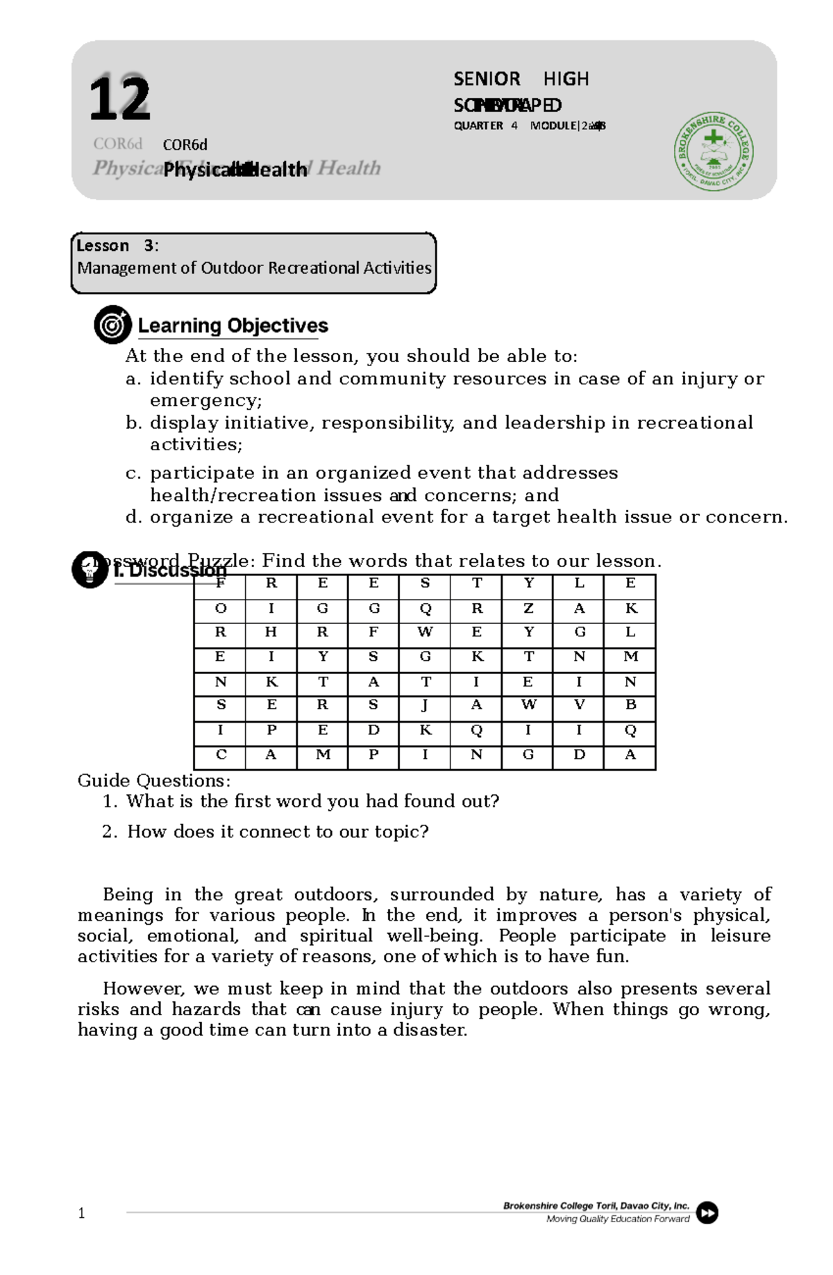 PE12-March-4th Quarter Summaries - 1 12 SENIOR HIGH SCHOOL DEPARTMENT ...