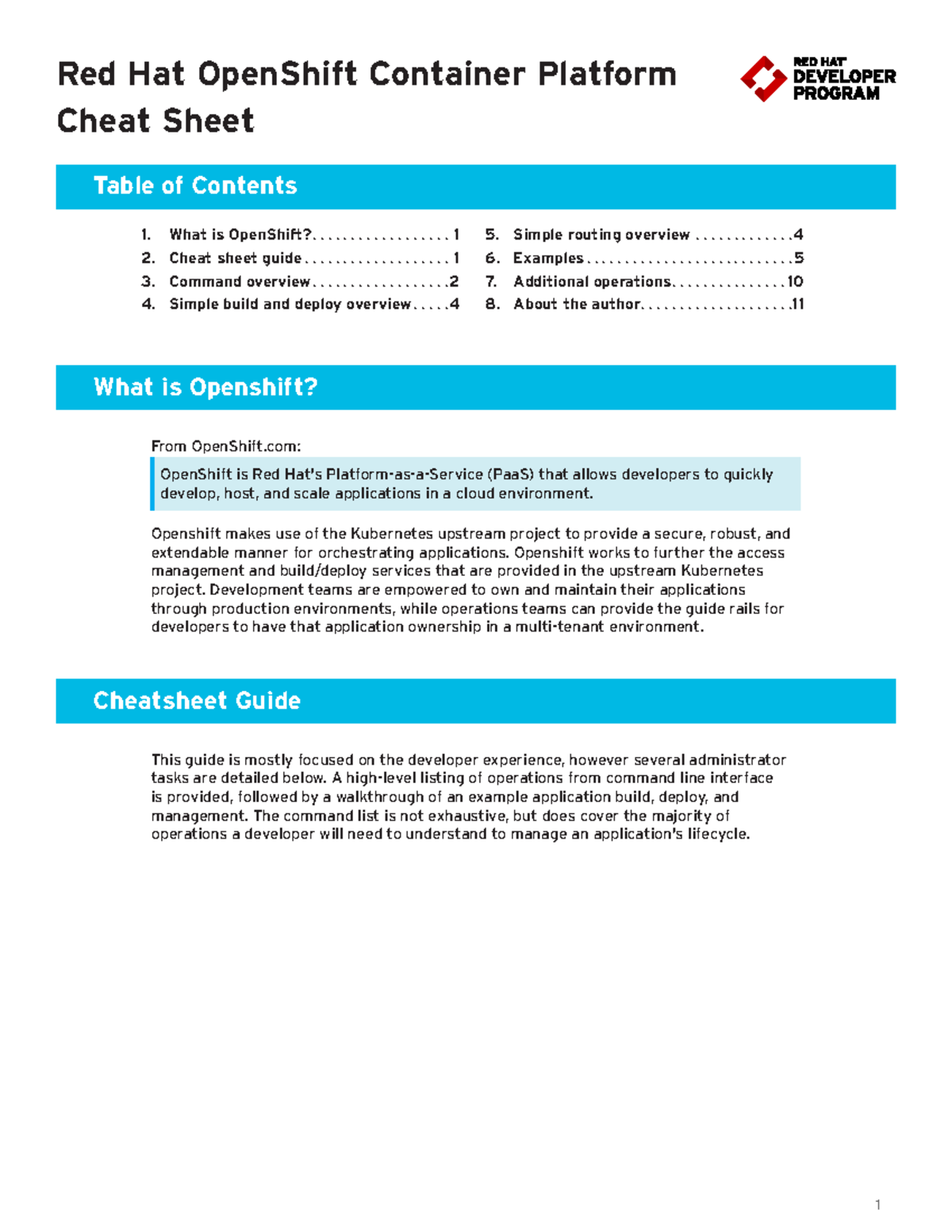 Openshift cheat sheet r5v1 - Red Hat OpenShift Container Platform Cheat ...