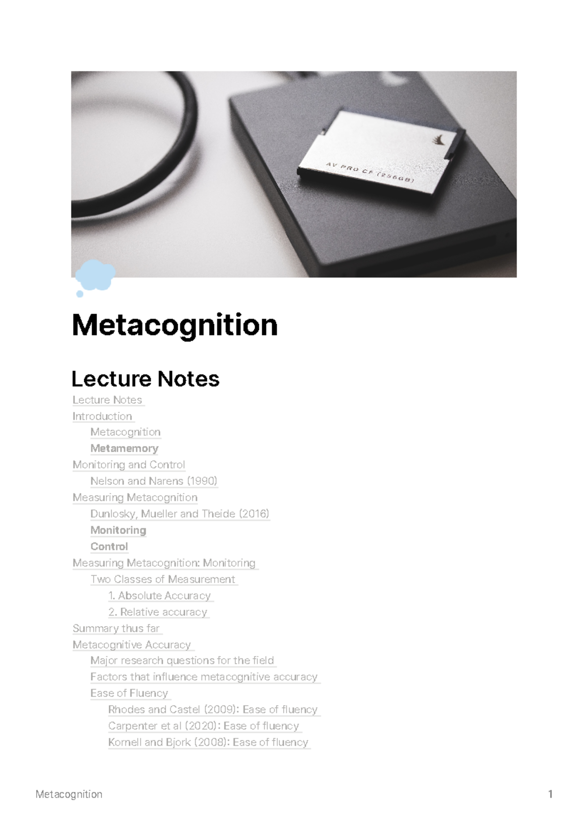 Metacognition - Lecture notes 7 - 💭 Metacognition Lecture Notes Lecture ...