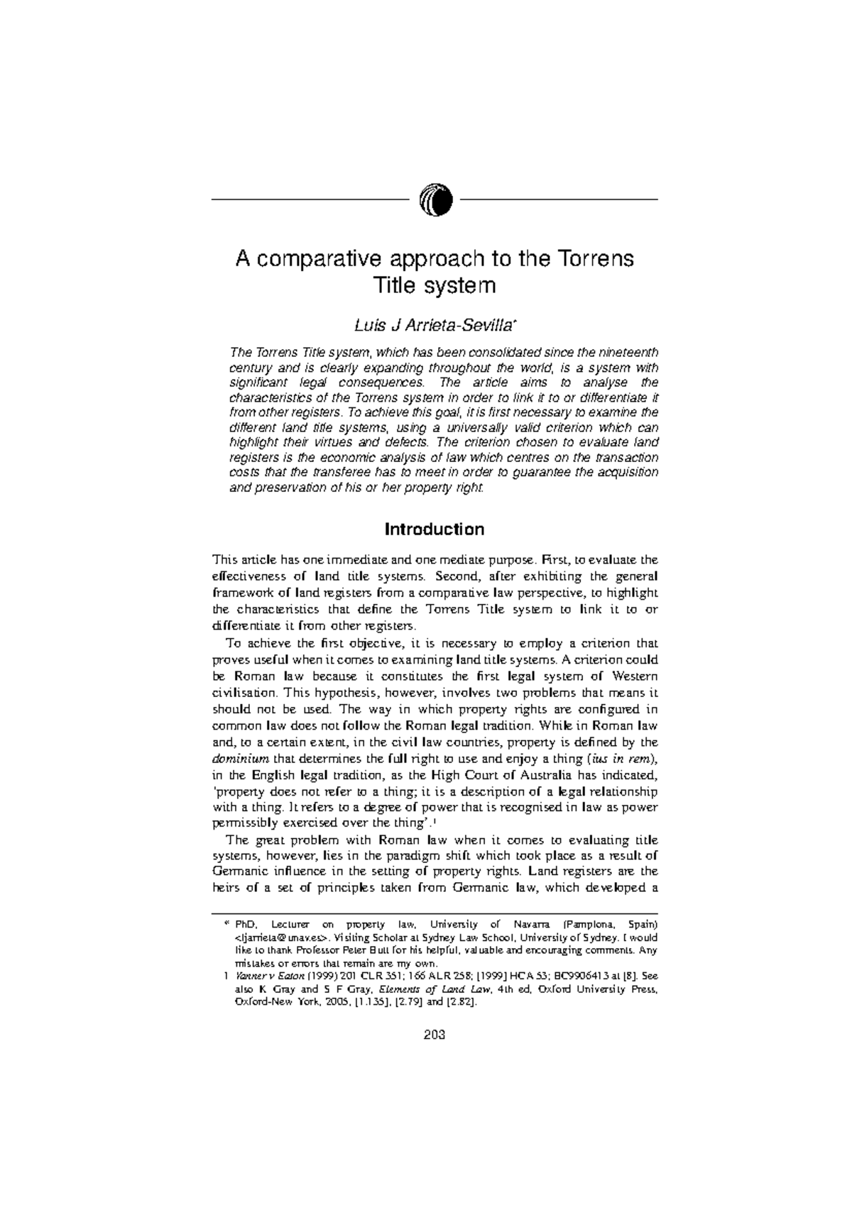 1. A comparative approach to the Torrens title system on line - A ...