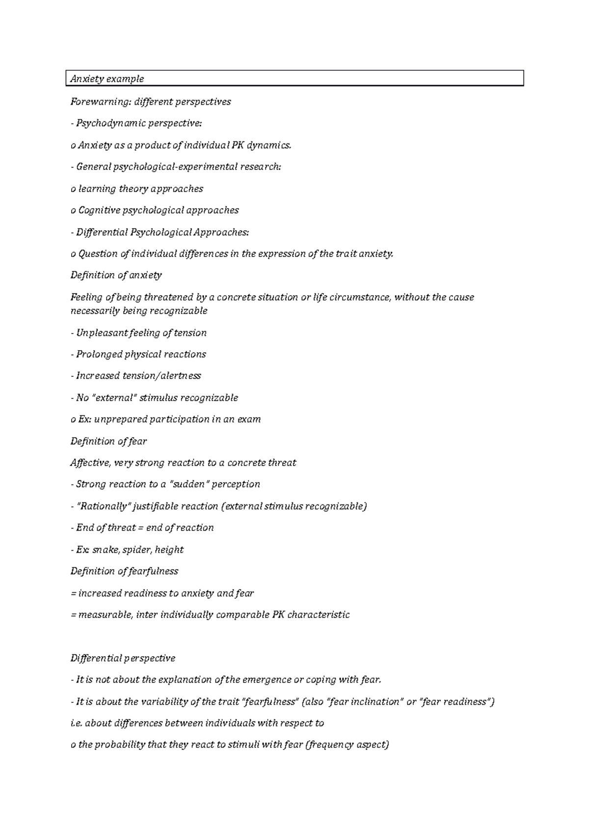 Anxiety example - Lecture notes 1 - Anxiety example Forewarning ...
