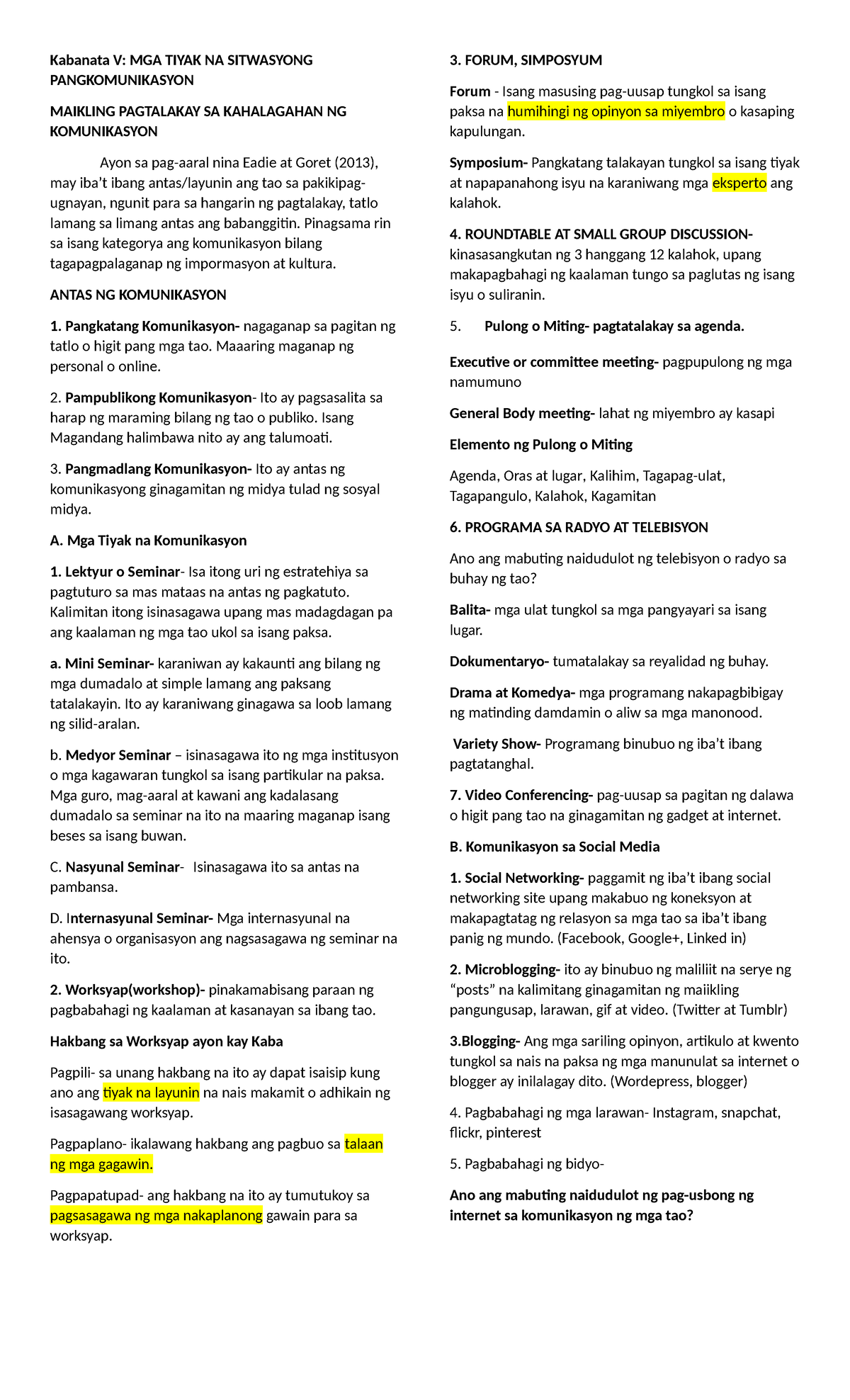 Kabanata V - Pinagsama rin sa isang kategorya ang komunikasyon bilang ...