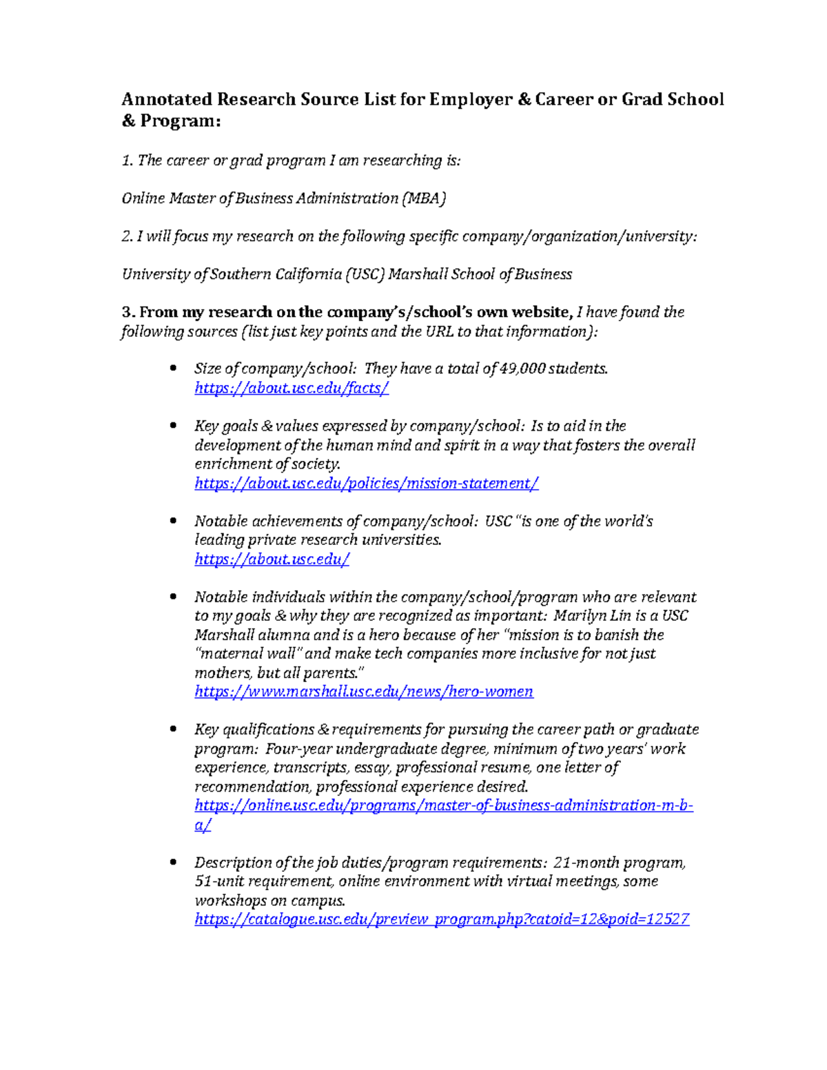 Annotated Research Source List - about.usc/facts/ Key goals & values ...