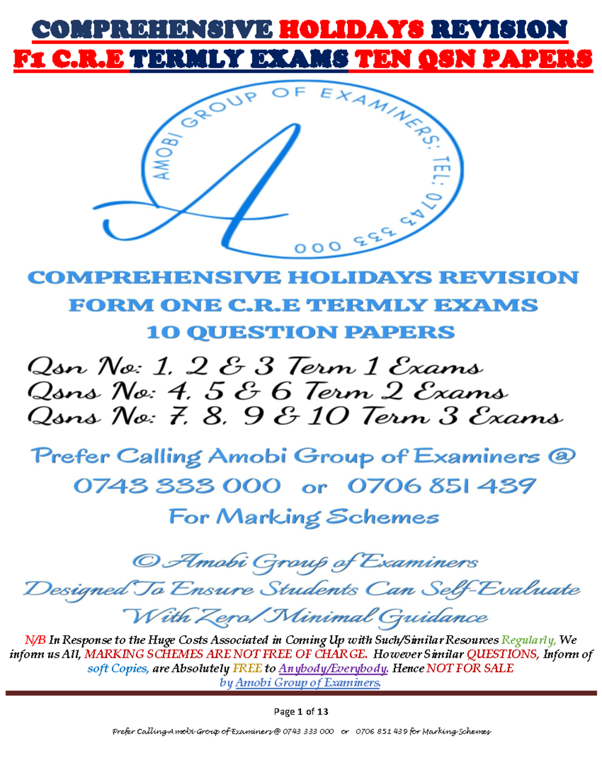 F1 C.R.E C-HR 10 TQ - Tvvv vb - Page 1 of 13 COMPREHENSIVE HOLIDAYS ...