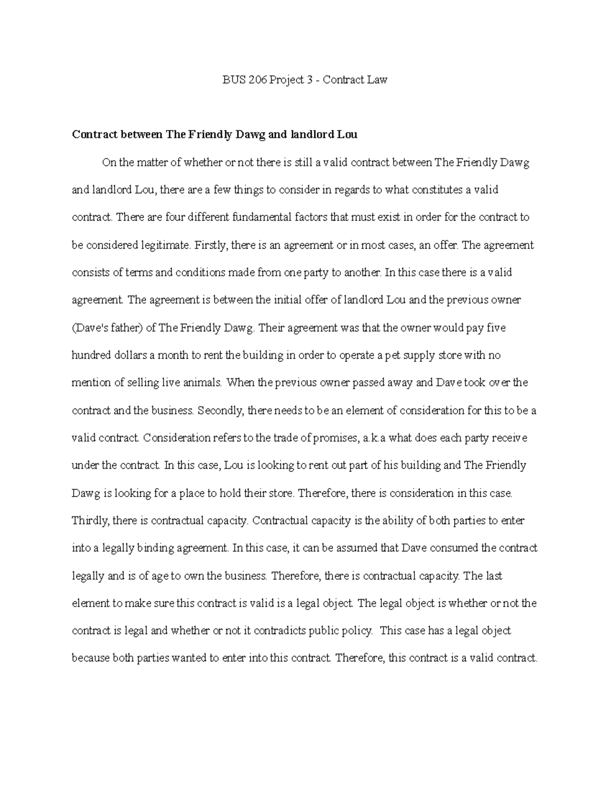 BUS 206 Project 3 - Contract Law - BUS 206 Project 3 - Contract Law ...