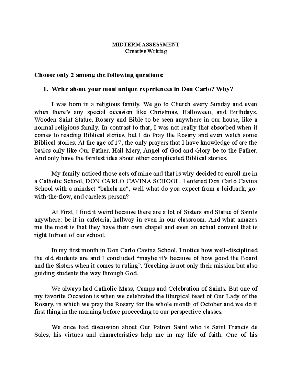 Creative Writing Midterm Assesment - MIDTERM ASSESSMENT Creative ...