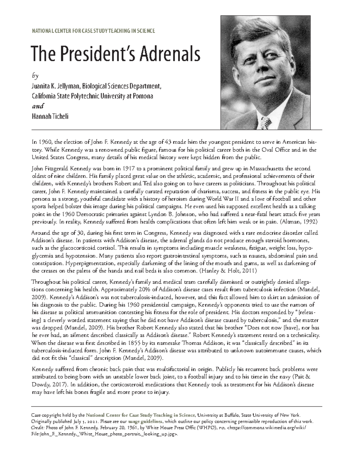 Addisons disease - case study on JFK's Addison's condition - Case ...