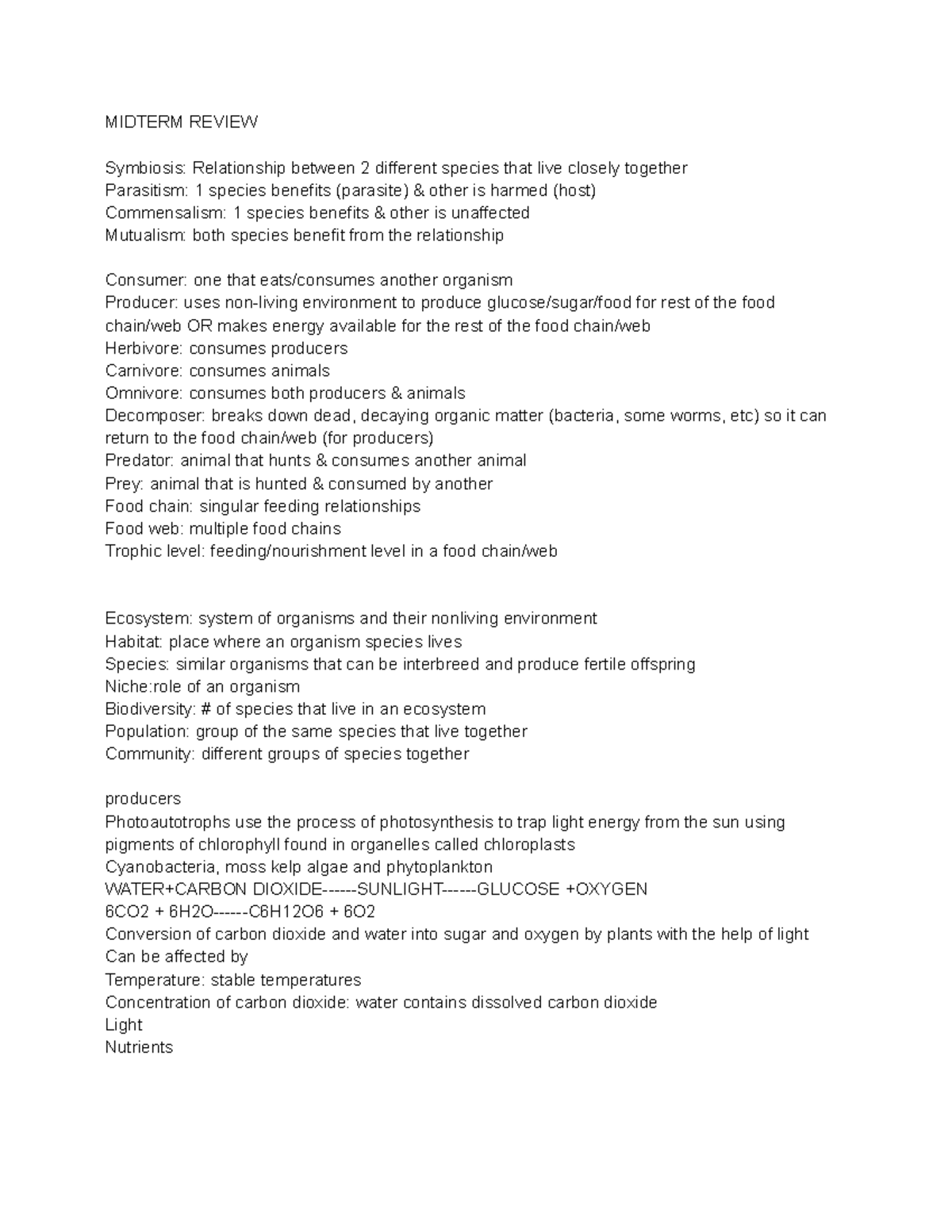 AICE Marine Midterm Review - MIDTERM REVIEW Symbiosis: Relationship ...