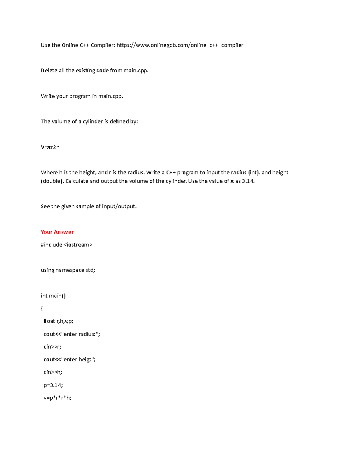 Lab2 - lab2 - Use the Online C++ Compiler: onlinegdb/online_c ...