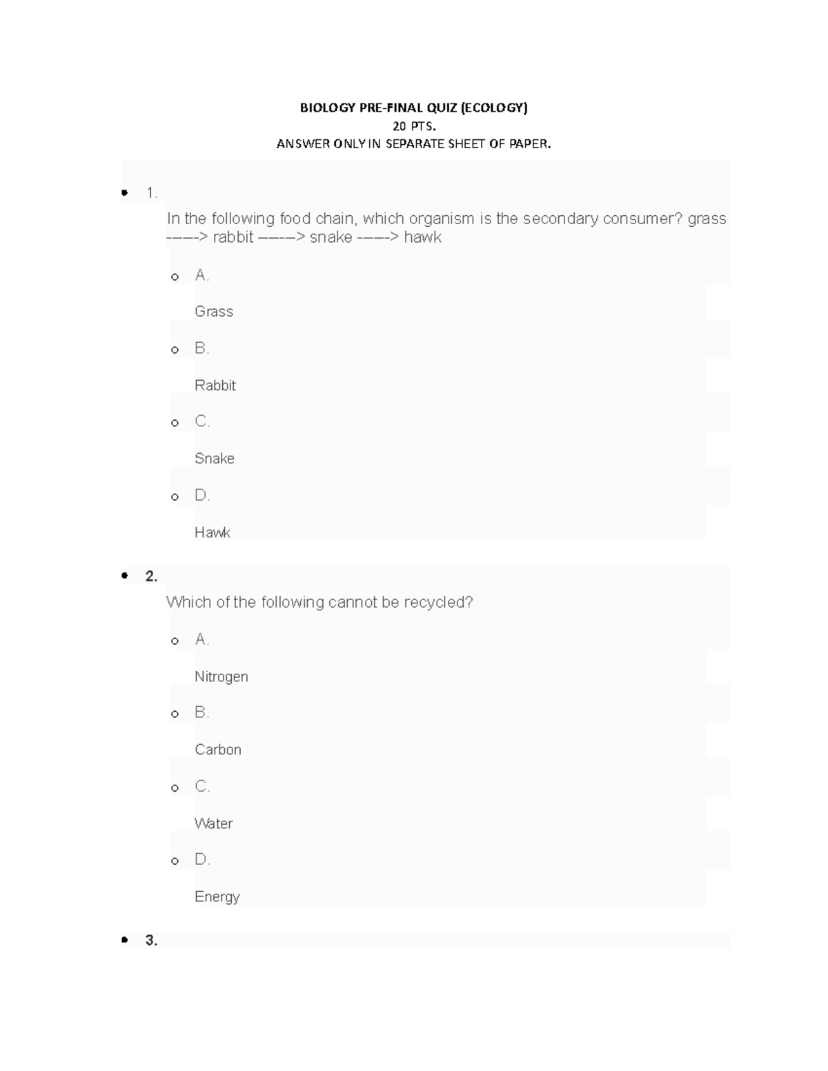 QUIZ in Ecology and Knowledge Tester - BIOLOGY PRE-FINAL QUIZ (ECOLOGY ...