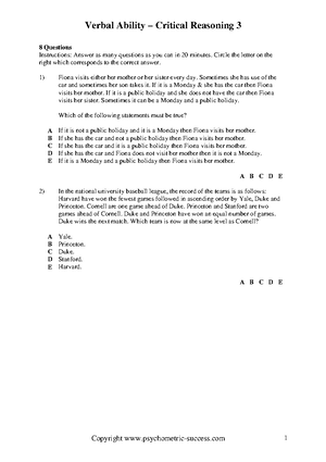 Psychometric Success Verbal Ability - Comprehension Practice Test 3 ...