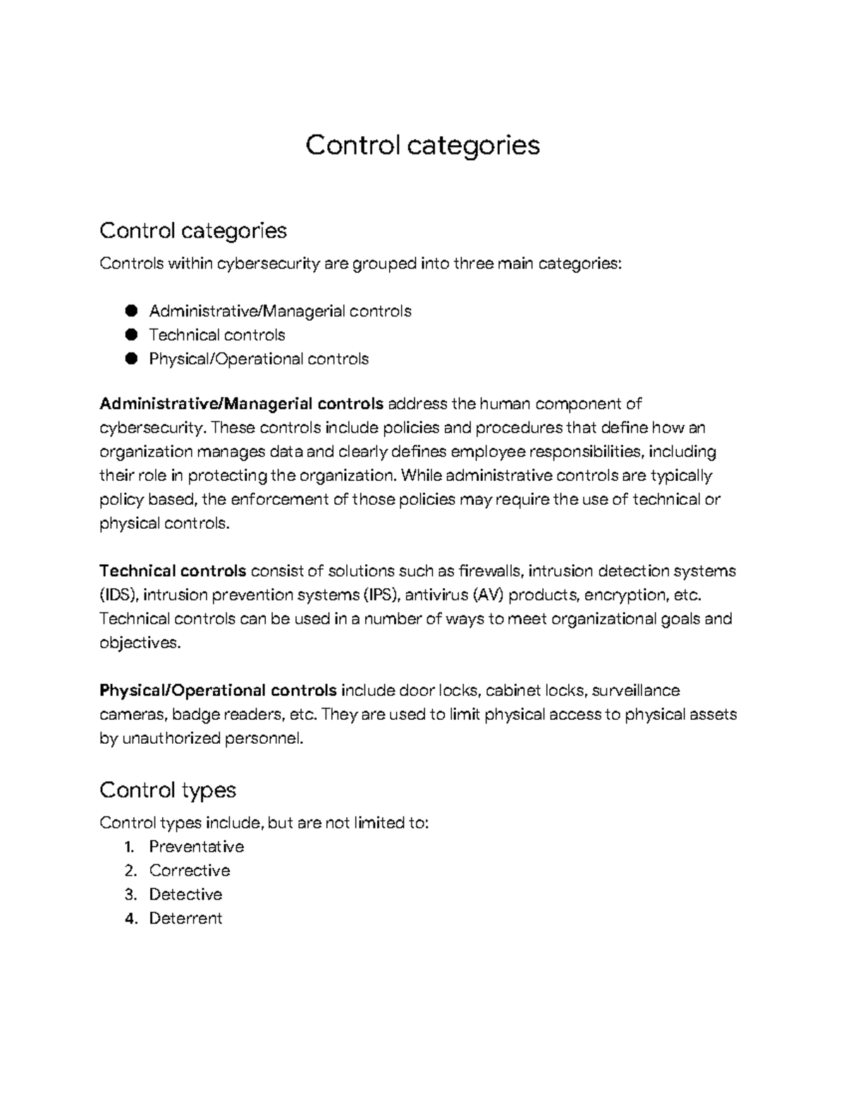 Control-categories - know how to manage controls - Control categories Control categories ...