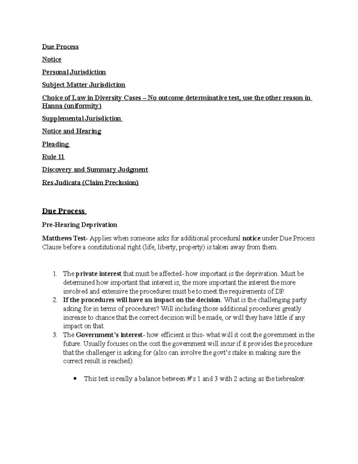 Civ Pro Outline- FROM Jason - Due Process Notice Personal Jurisdiction ...