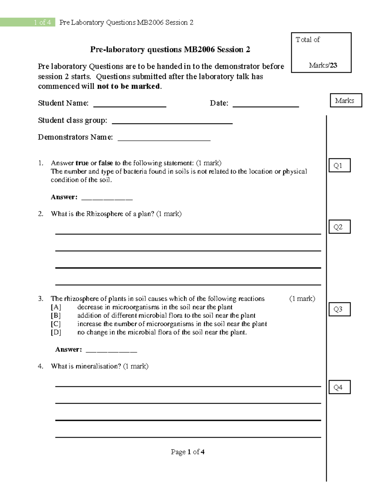 plabmb200620192020 - Pre-laboratory questions MB2006 Session 2 Pre ...