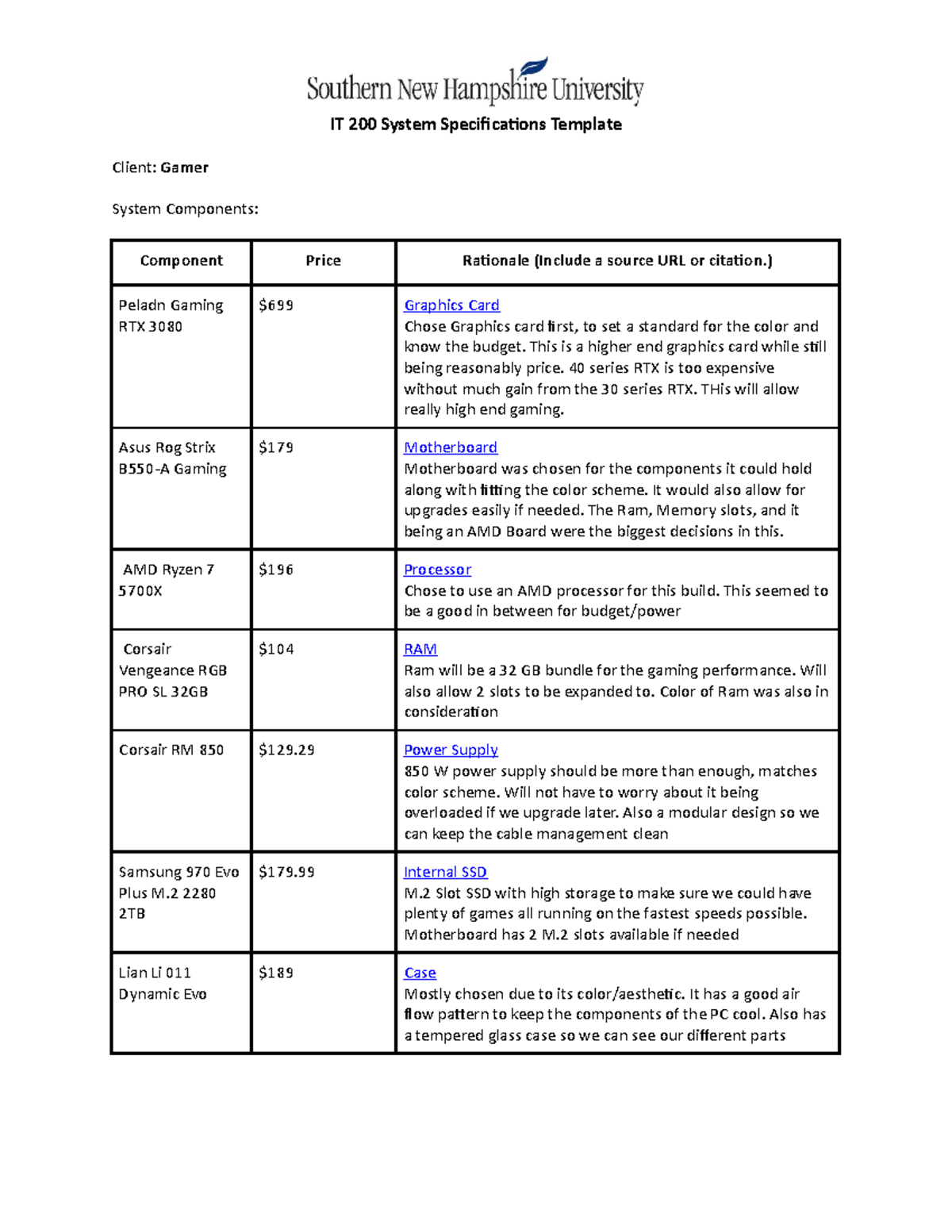 Computerbuild - A build for a computer - IT 200 System Specifications ...
