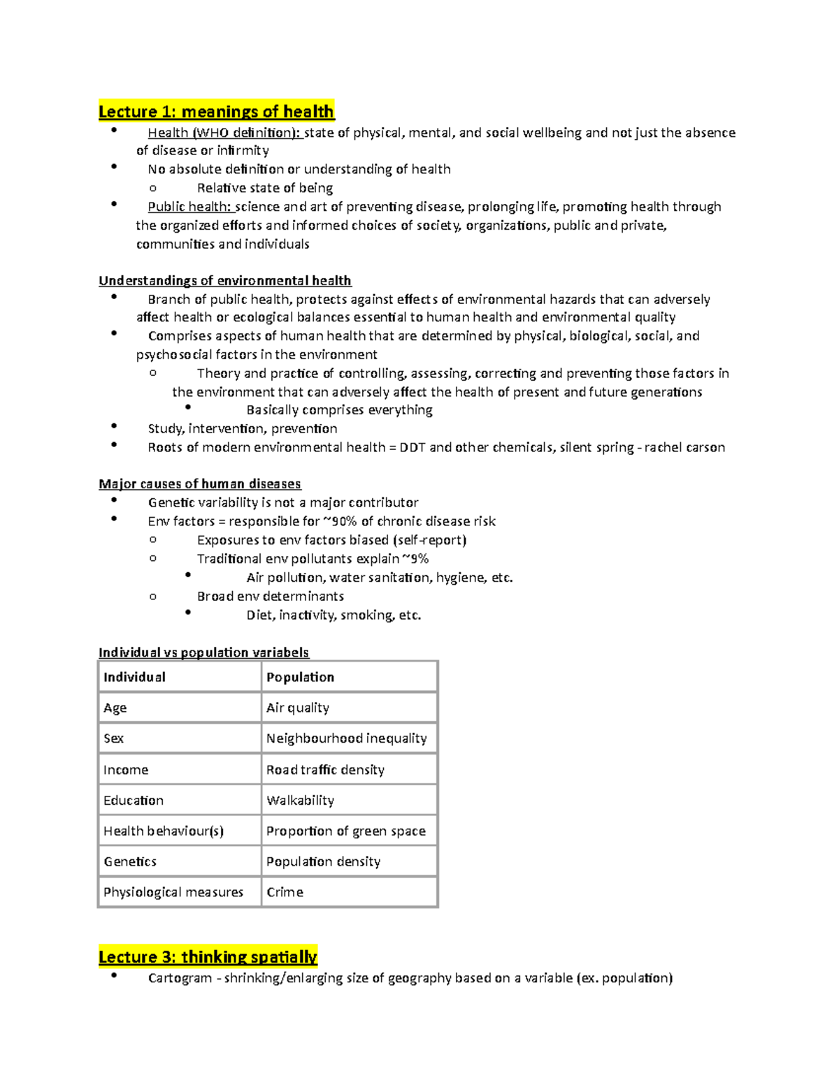 envs 3400 exam review - Lecture 1: meanings of health Health (WHO ...