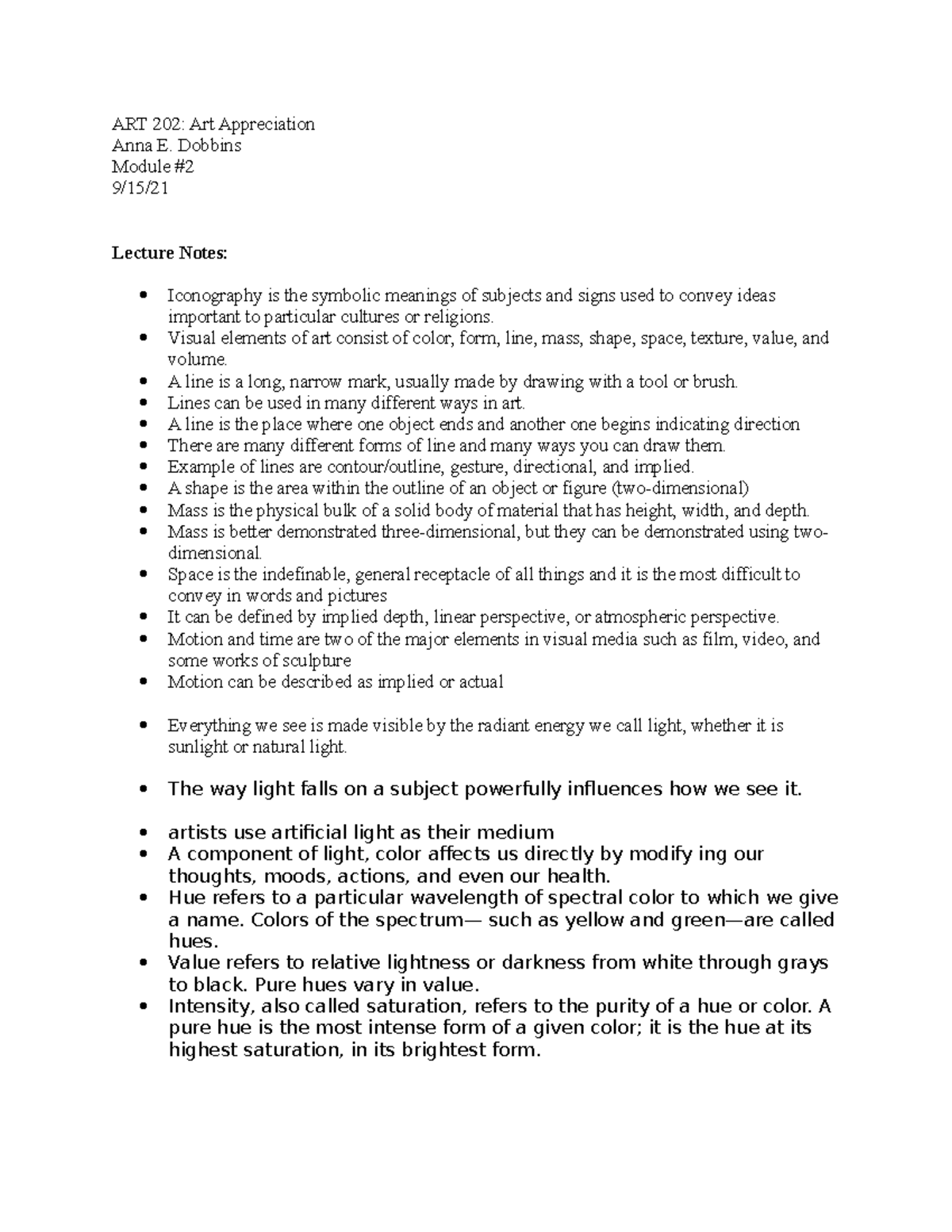 ART 202 Lecture-Notes 2 - ART 202: Art Appreciation Anna E. Dobbins ...