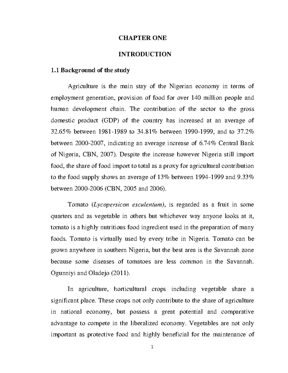 Economic Analysis of Dry season Tomato P - CHAPTER ONE INTRODUCTION 1 ...