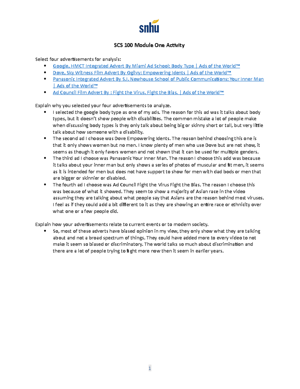 SCS 100 Module One Activity Template - SCS 100 Module One Activity ...