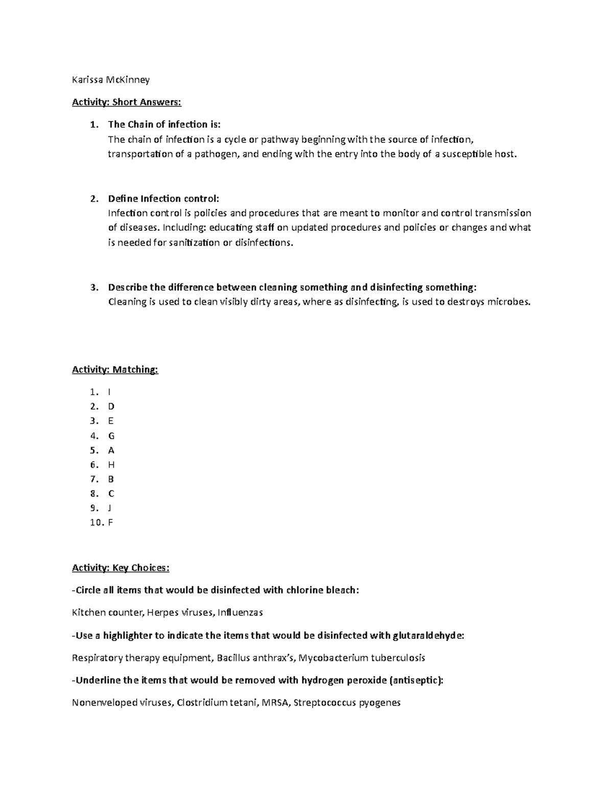 Module 4 Worksheet - Karissa McKinney Activity: Short Answers: The Chain of infection is: The ...