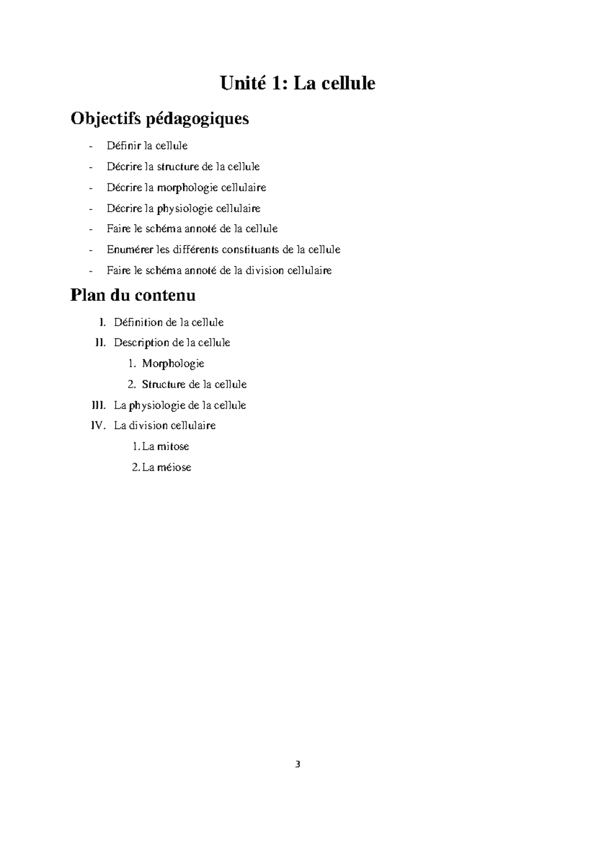 Anatomie ET Physiologie Rassembler - Unité 1: La cellule Objectifs ...