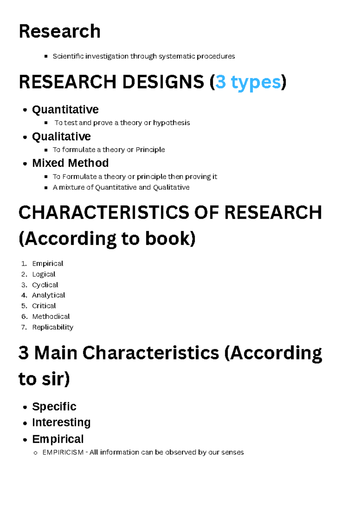 Research - Research RESEARCH DESIGNS (3 types) CHARACTERISTICS OF ...