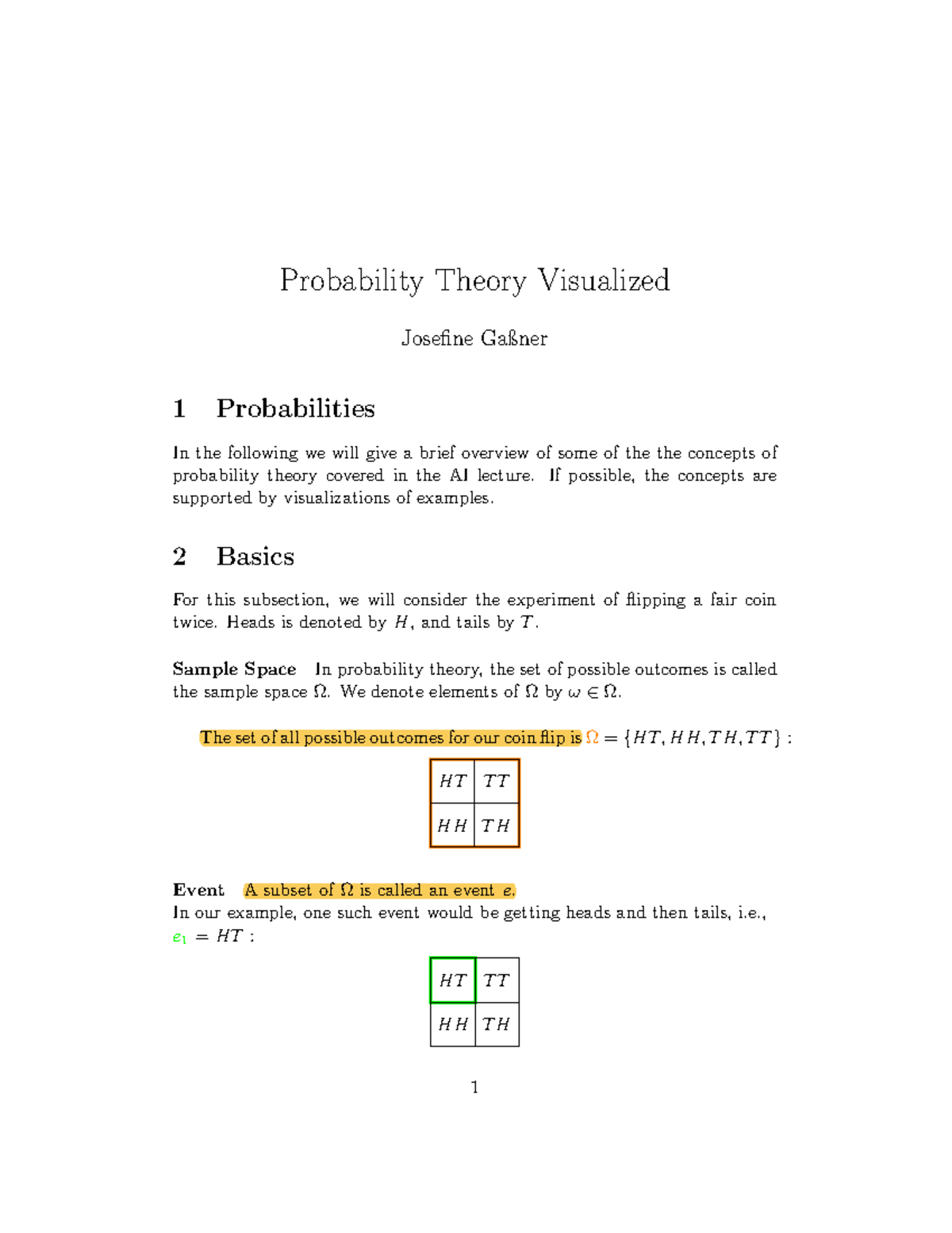 Probabilities Visualized - Probability Theory Visualized Josefine Gaßner 1 Probabilities In the ...