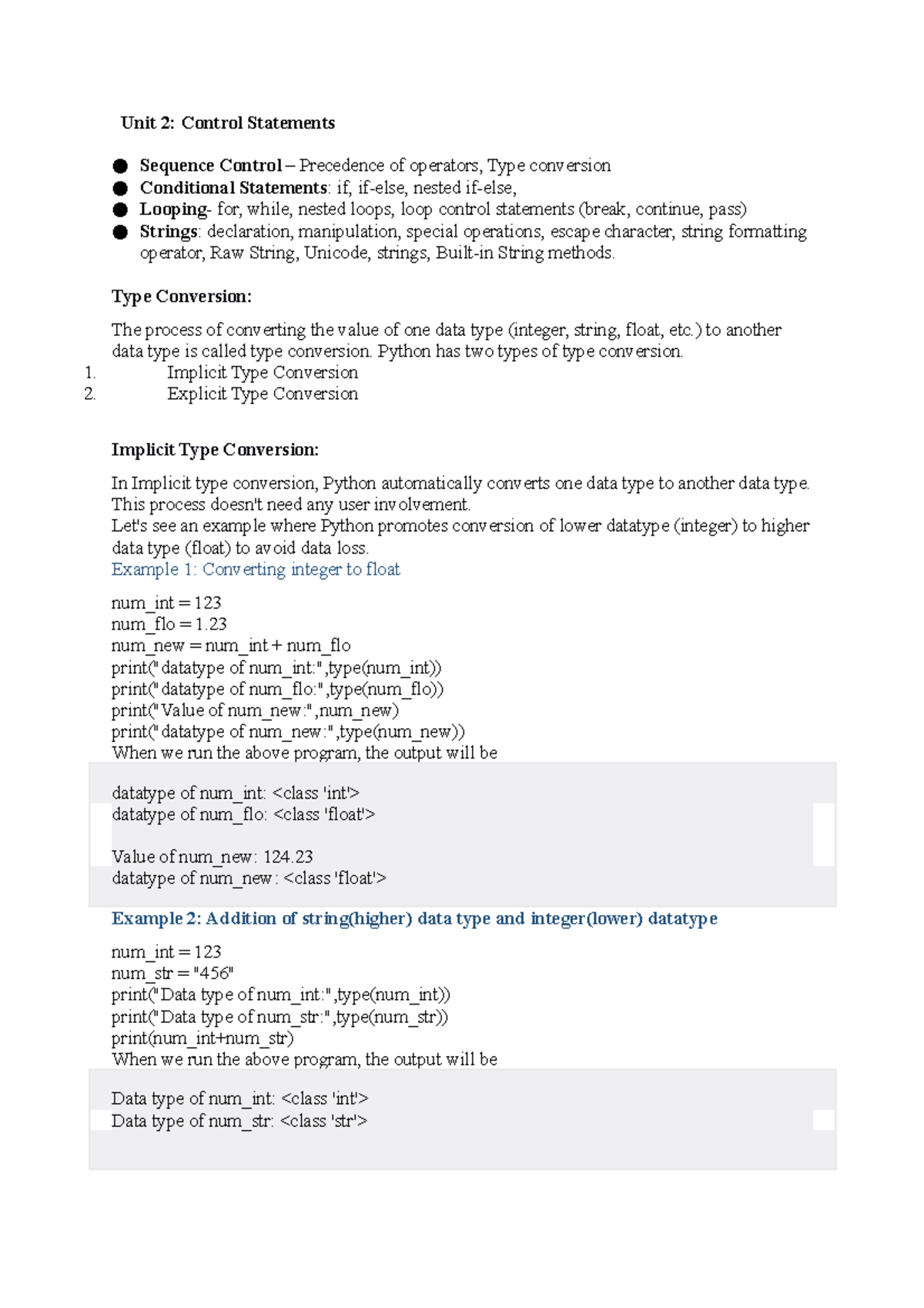Unit 2 Control Statements - Unit 2: Control Statements Sequence Control – Precedence of ...