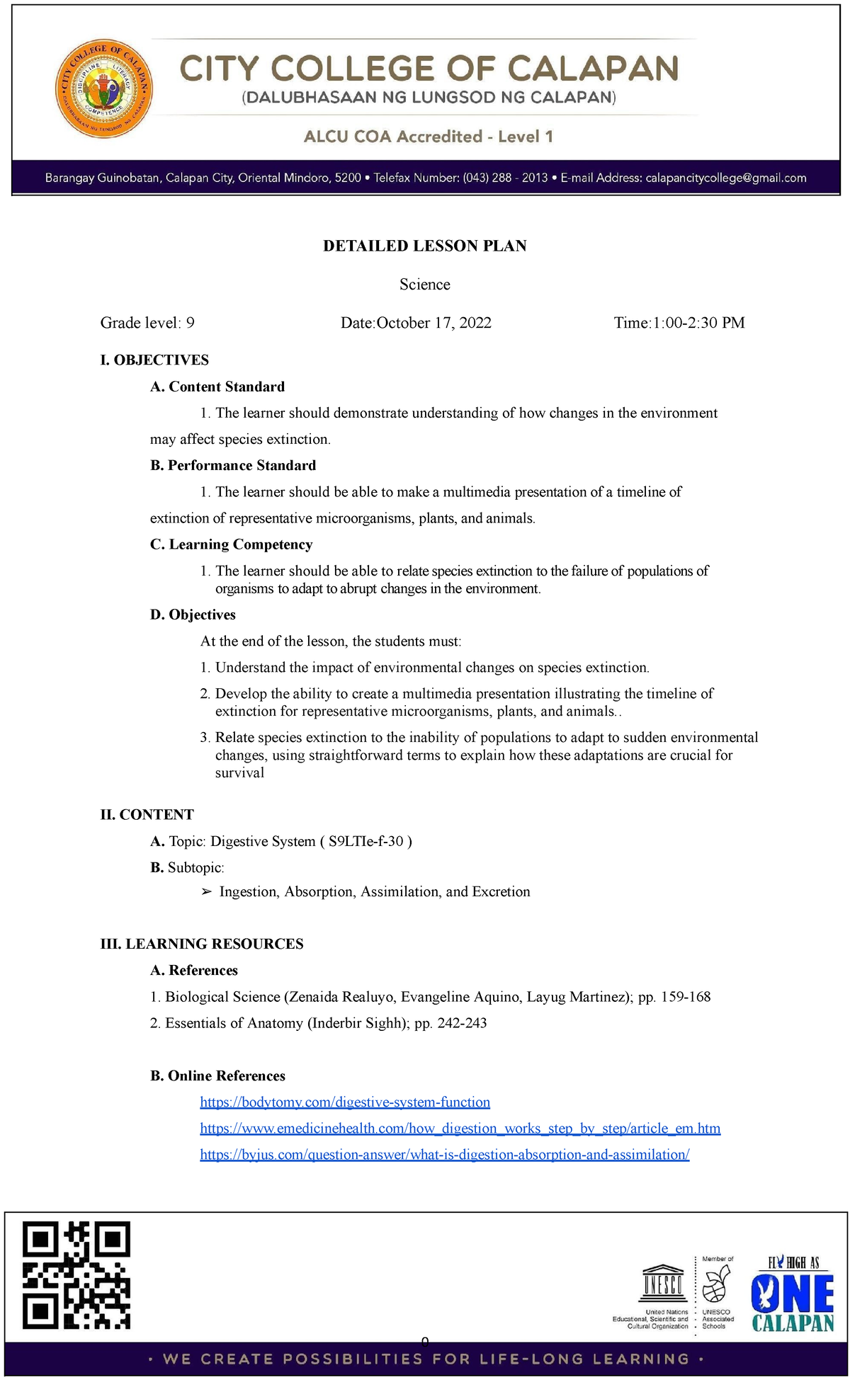 Detailed lp template - DETAILED LESSON PLAN Science Grade level: 9 Date ...