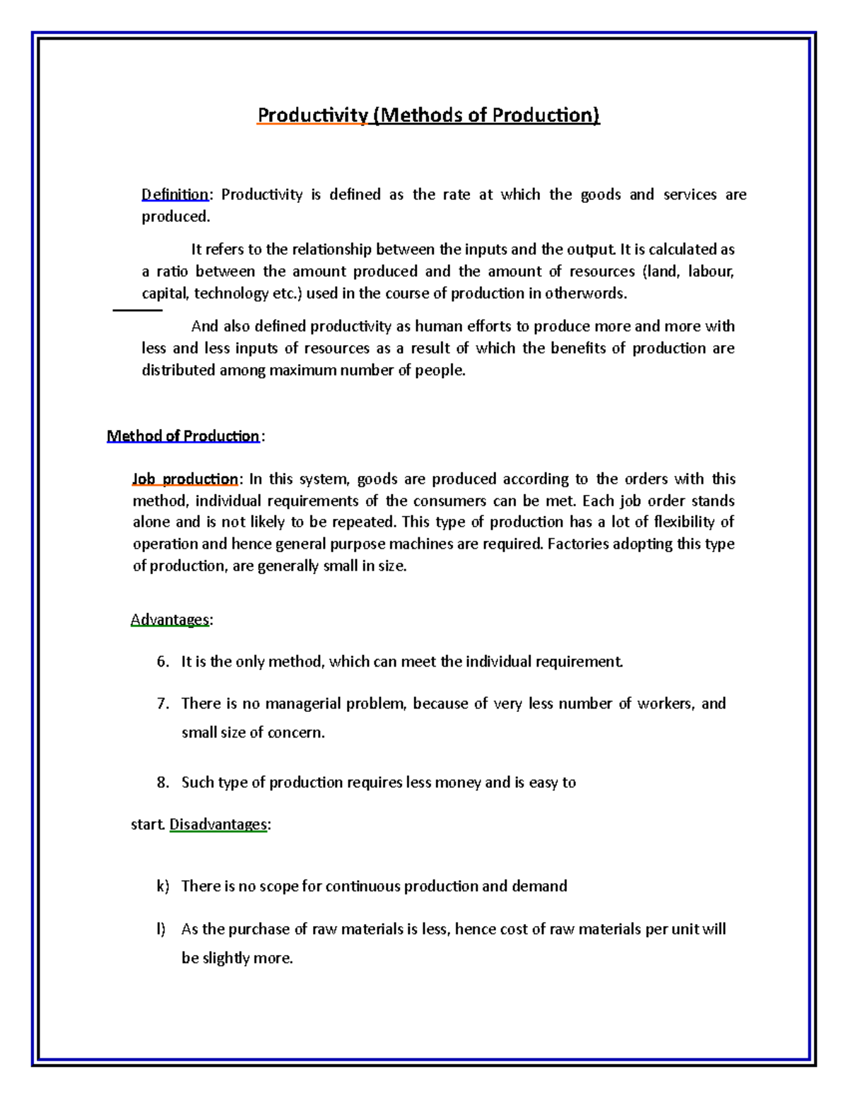 Productivity (Methods of Production) - Productivity (Methods of ...