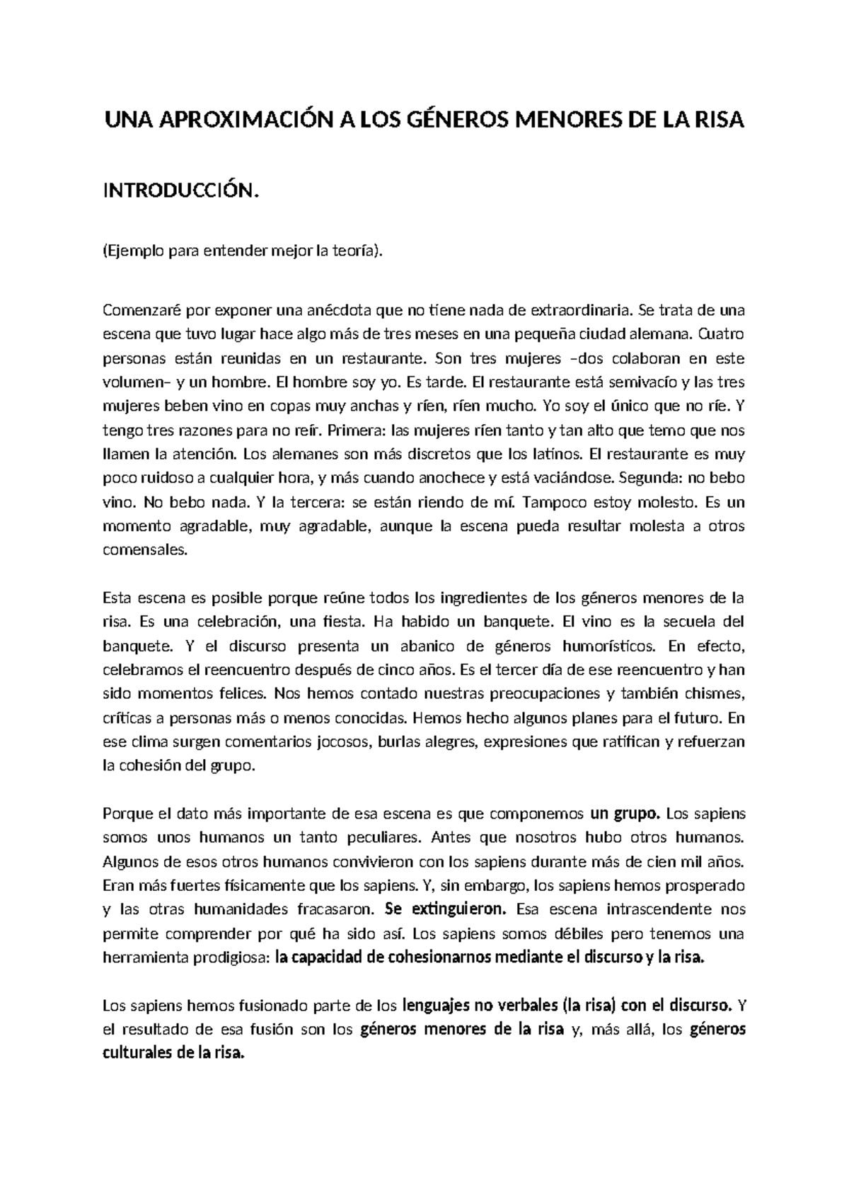 Géneros Menores DE LA RISA - UNA APROXIMACIÓN A LOS GÉNEROS MENORES DE LA RISA INTRODUCCIÓN ...