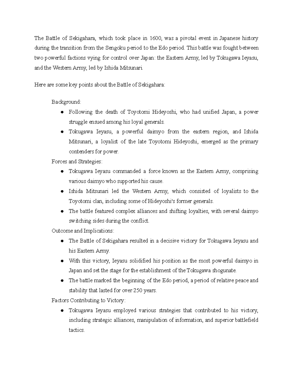 The Battle of Sekigahara - This battle was fought between two powerful ...