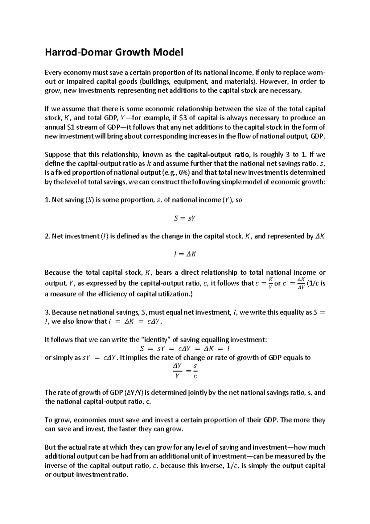 Harrod-Domar Model - study resource - Growth Model Every economy must ...