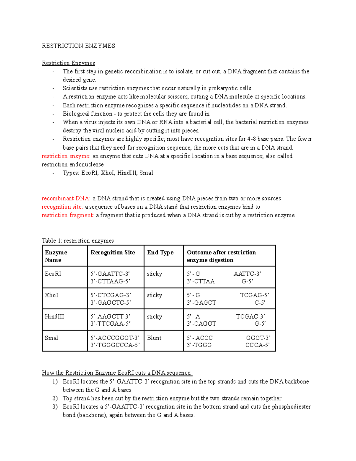 Restriction Enzymes and Cloning - RESTRICTION ENZYMES Restriction ...